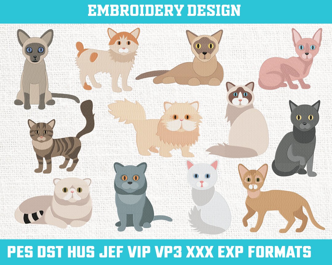 12 Cats Embroidery Designs, Cat Embroidery, Cat Machine Embroidery File ...