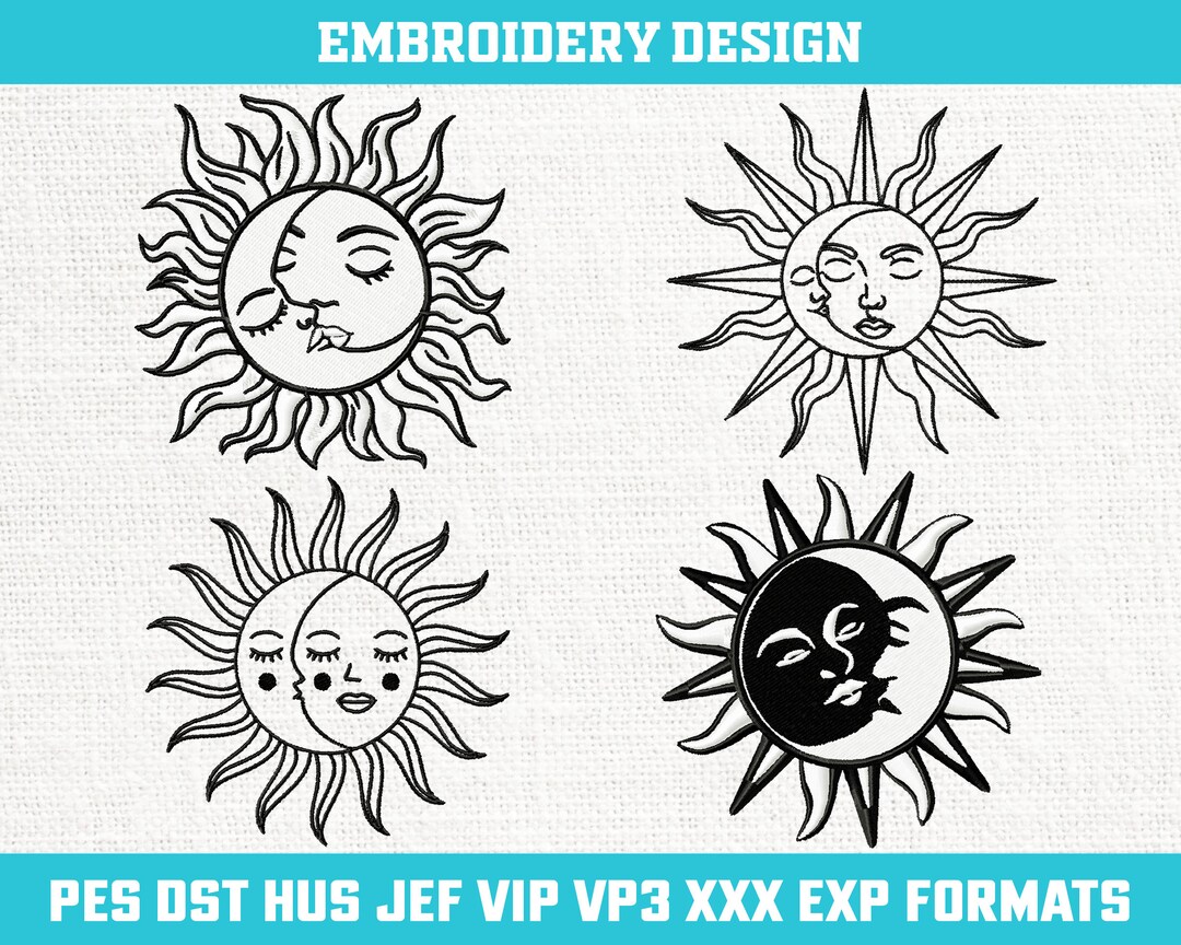 Sun and Moon Machine Embroidery Design, Mystical Embroidery File, Celestial Moon and Sun ...