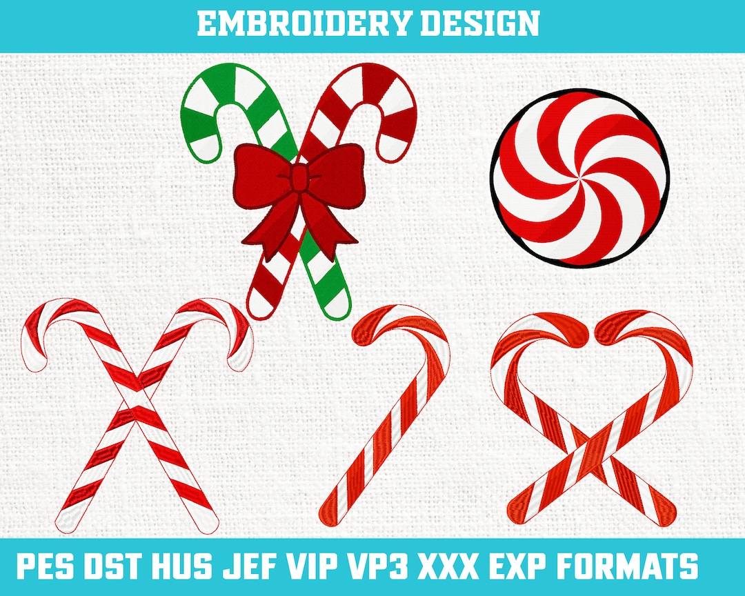 Candy Cane Christmas Embroidery Design, Christmas Candy Embroidery ...