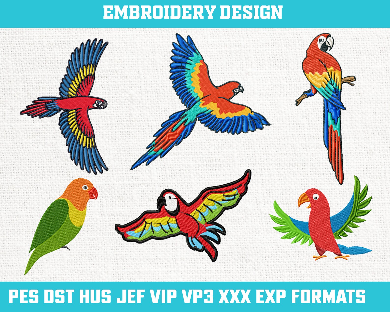 Parrot Machine Embroidery Design, Ara Parrot Embroidery Design - Etsy