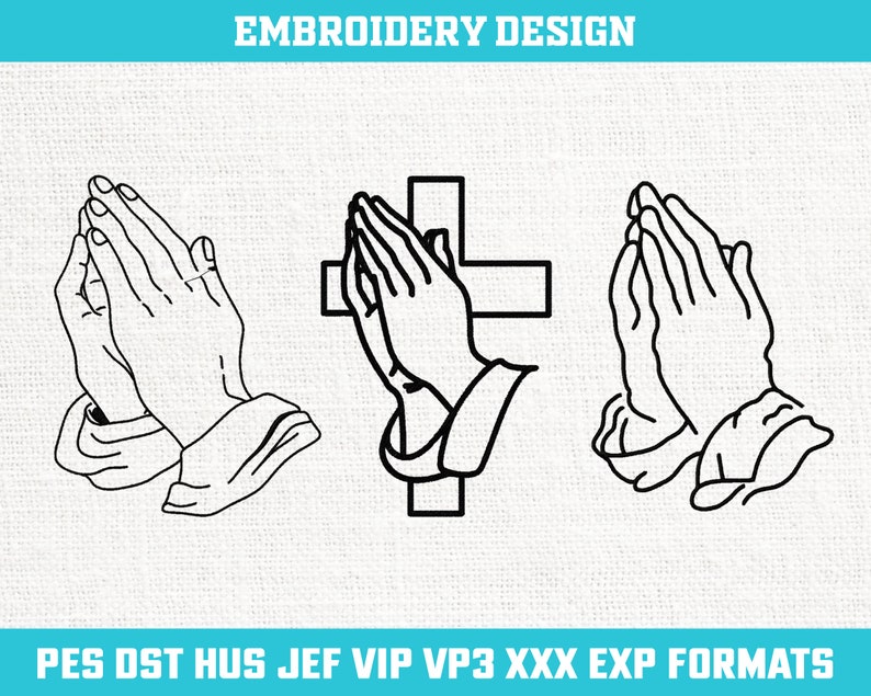 Praying Hands Embroidery Design, Praying Hands Pes File, Prayer Hands ...
