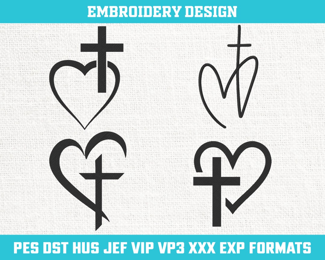 Heart Cross Embroidery Design, Heart With a Cross Embroidery - Etsy