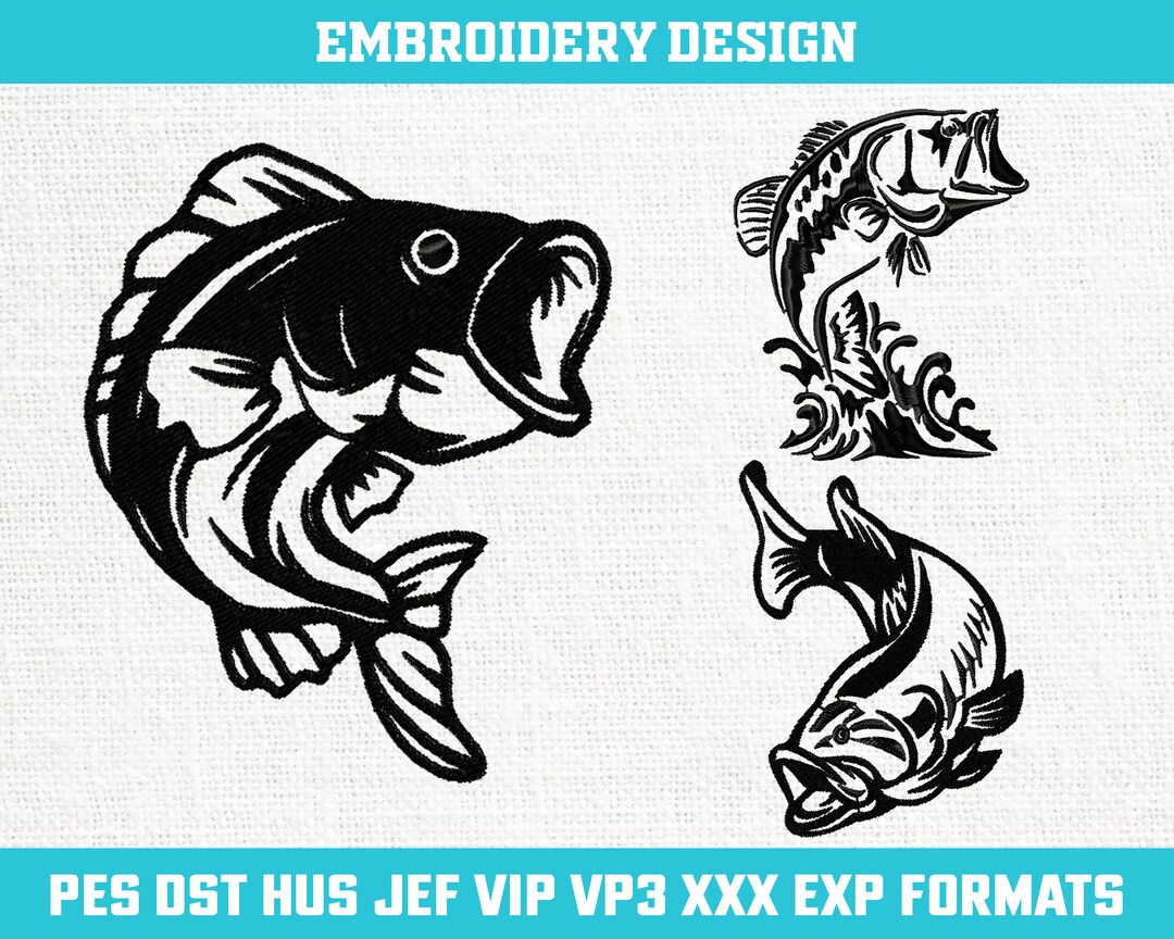 Bass Fish Embroidery Design, Fishing Embroidery, Largemouth Bass ...