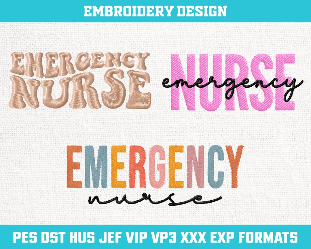 Emergency Nurse Embroidery Design, EN Embroidery, ER Nurse Embroidery ...