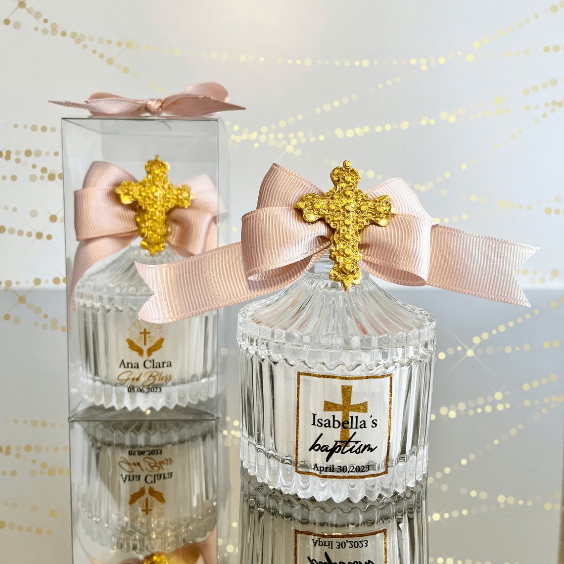 Gold Cross Candle Favors: Personalized Baptism, First Communion Gifts ...
