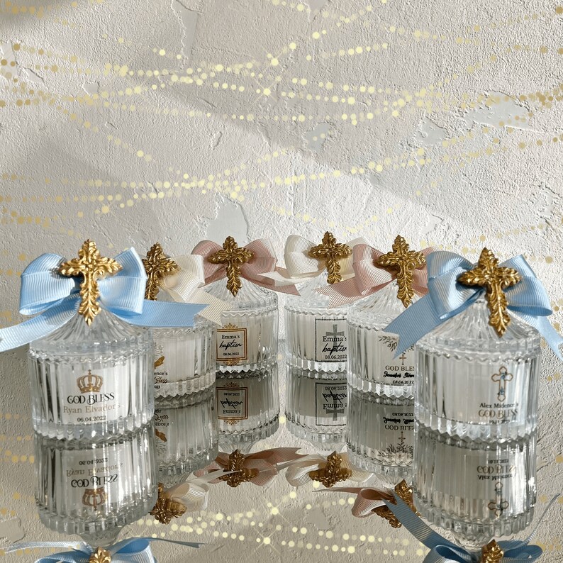 Gold Cross Candle Favors: Baptism, First Communion, Thank You Glass ...