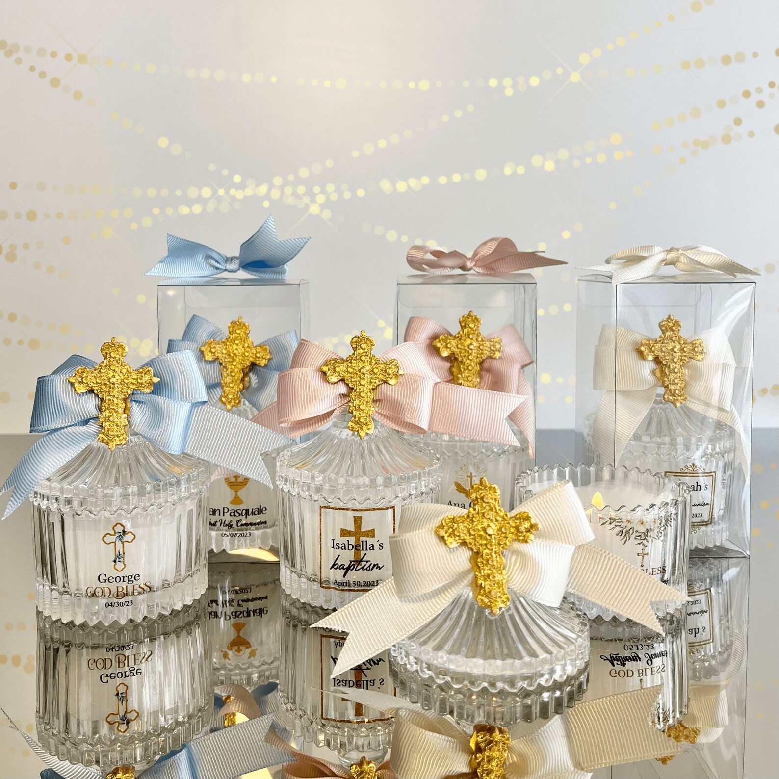 Gold Cross Candle Favors: Personalized Baptism, First Communion Gifts ...