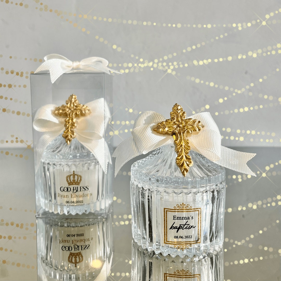 Baptismal Gold Cross Favor in Bulk, Personalized Communion Candle ...