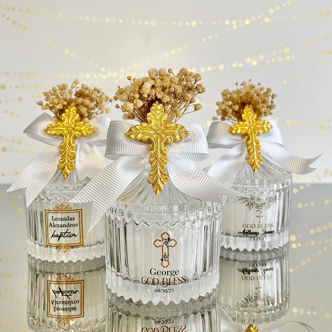 Custom Gold Cross Candle Favors, Baptism Keepsakes - Etsy