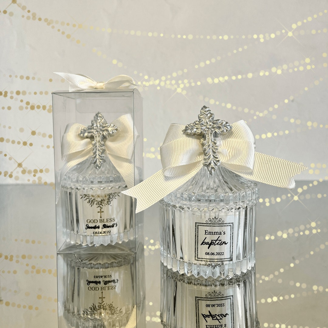 Personalized First Communion Candle Favors: Silver Cross Baptism Gifts ...