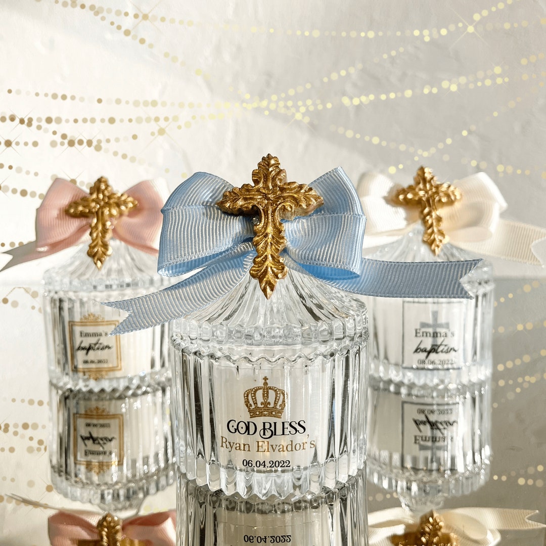 Personalized Gold Cross Candle Favors: Baptism, First Communion Guest ...