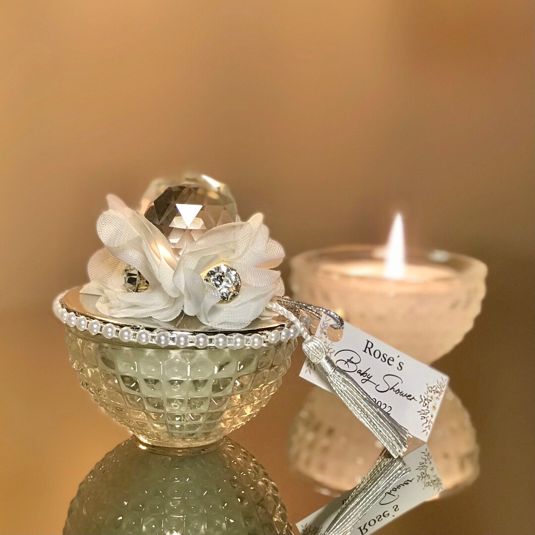 Personalized Crystal Candle Favor – Silver Glass Jar, Baby Shower ...