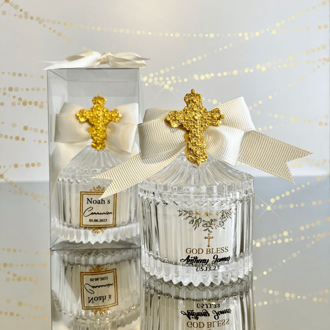 Gold Cross Candle Favors: Personalized Baptism, First Communion Gifts ...