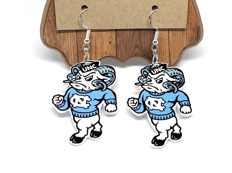 UNC Mascot Earrings / Tarheel Jewelry / Gift for UNC Fan / Gift for ...