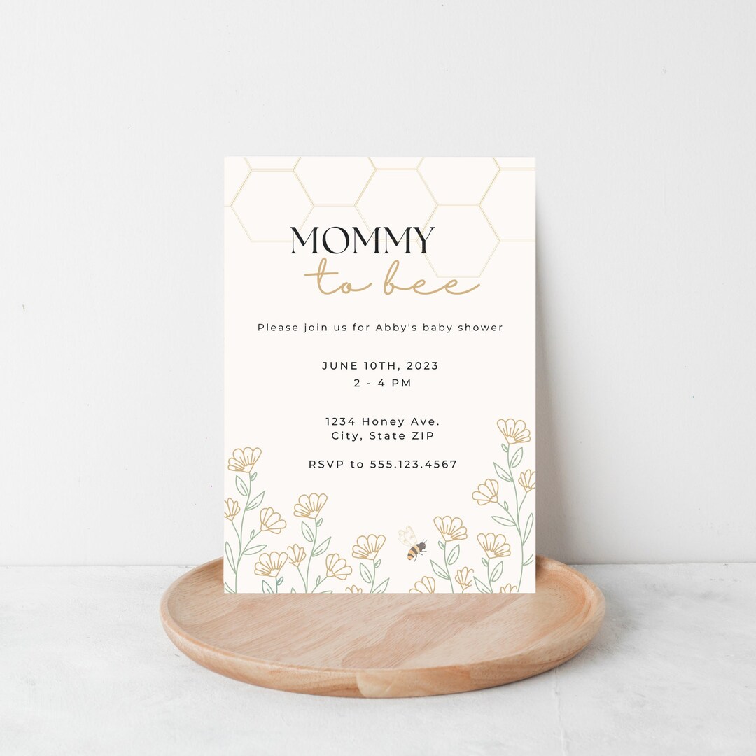 Plantilla de invitación de baby shower de mamá a abeja / panal ...