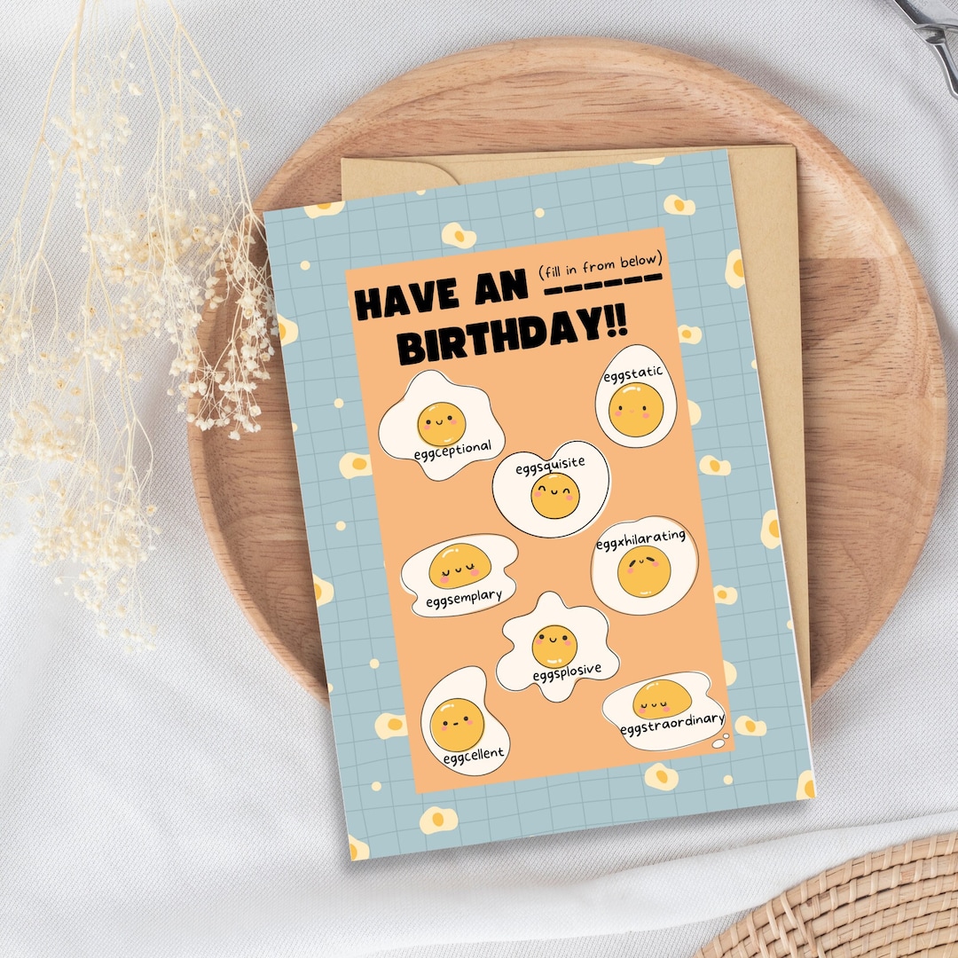 Egg Pun Birthday Card Eggcellent Eggceptional Eggsemplary ...
