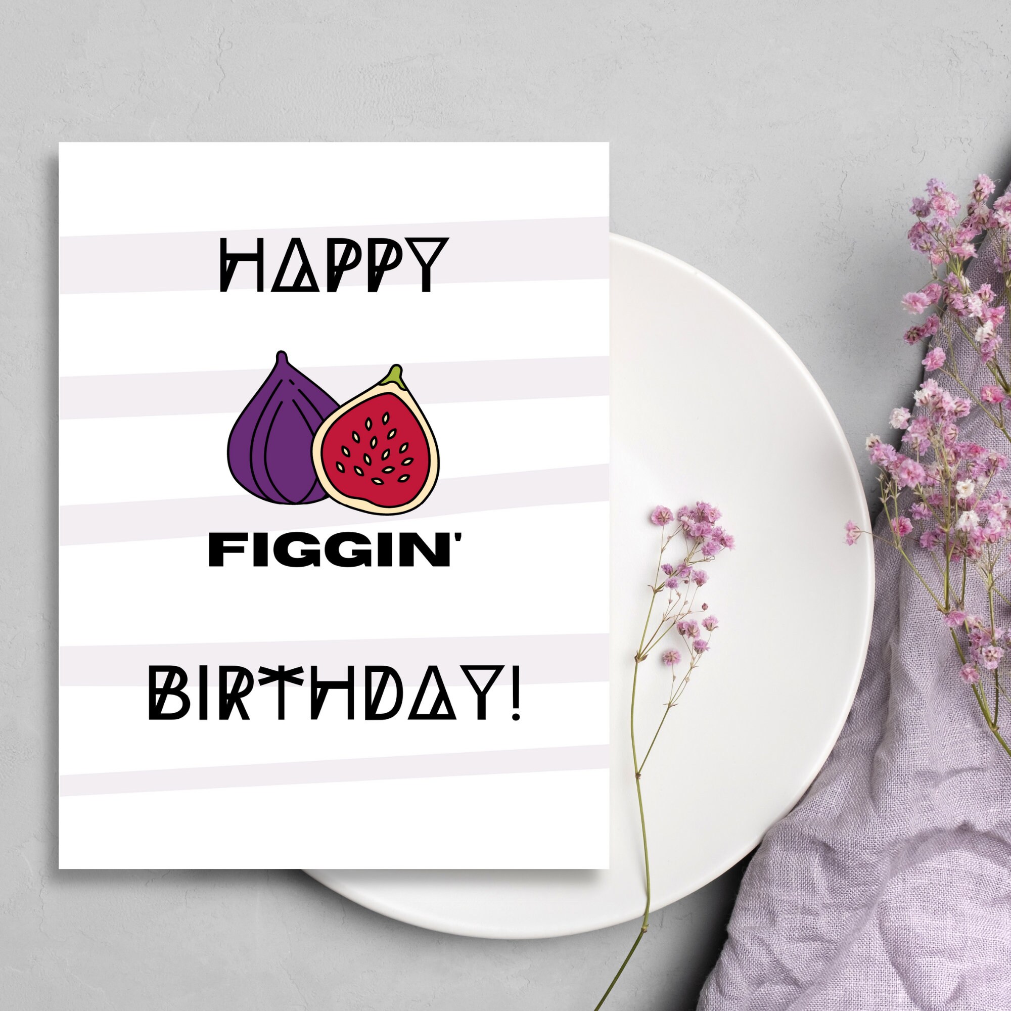 Happy Figgin' Birthday Card Printable Birthday Card Fig Pun Greeting Card Purple Figs Instant ...