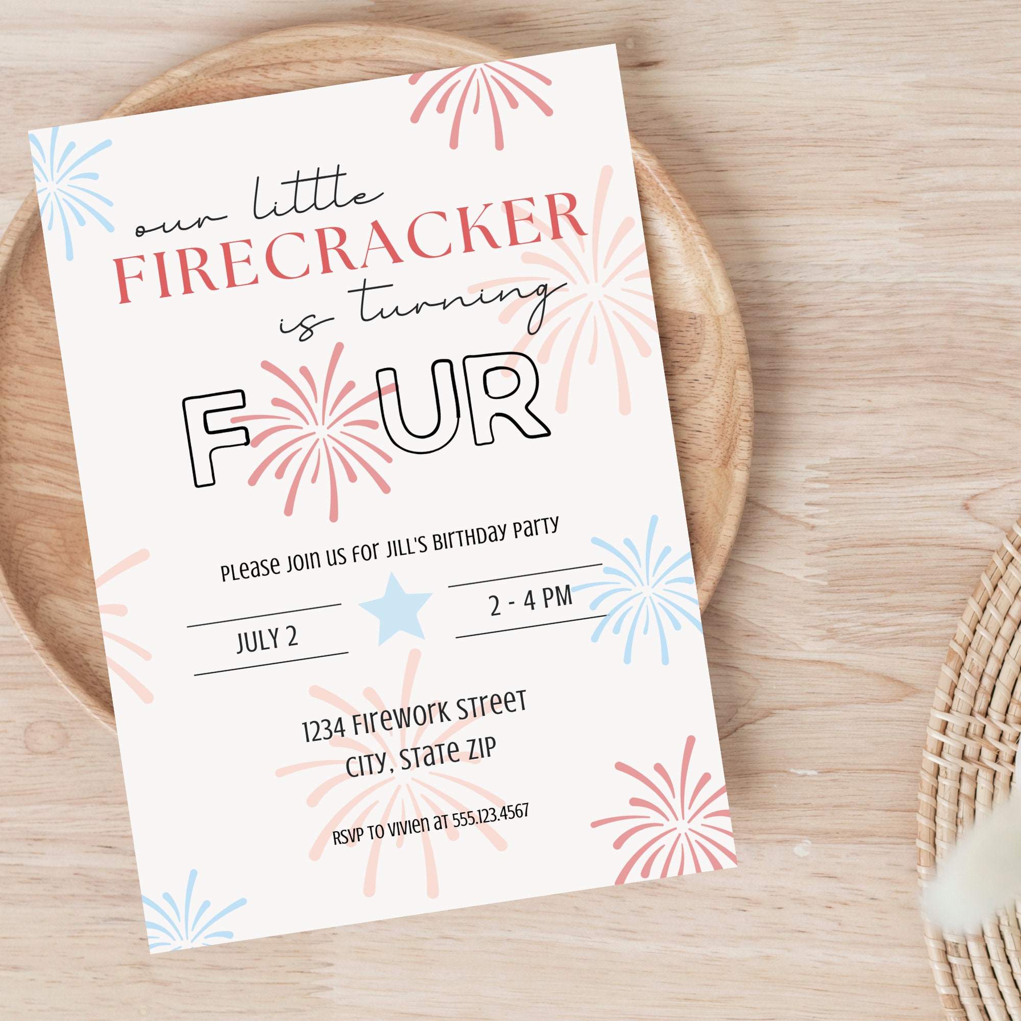 4th Birthday Invitation Our Little Firecracker is Turning FOUR ...