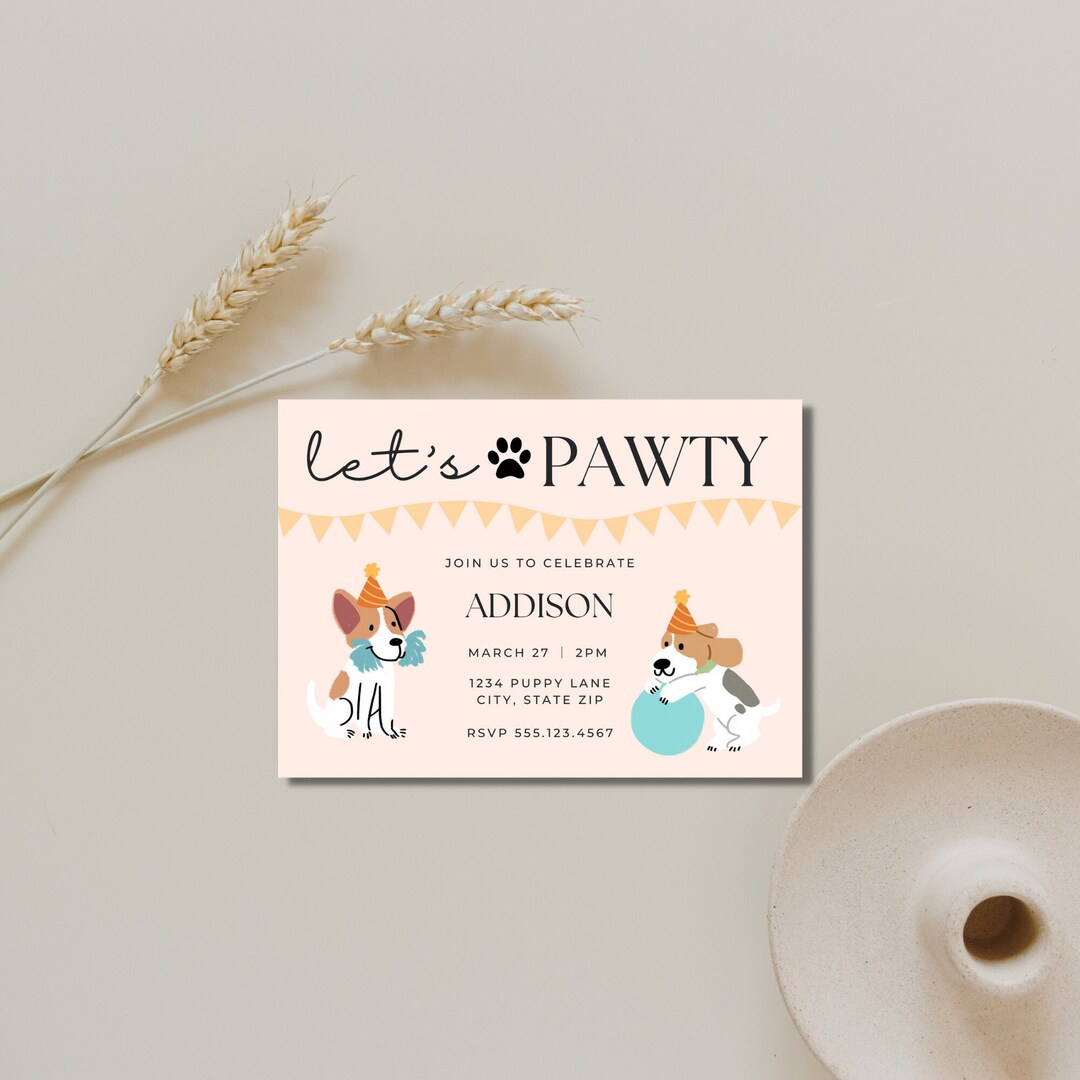 Let's PAWTY Birthday Invitation Template Puppy Dog Birthday Invite ...