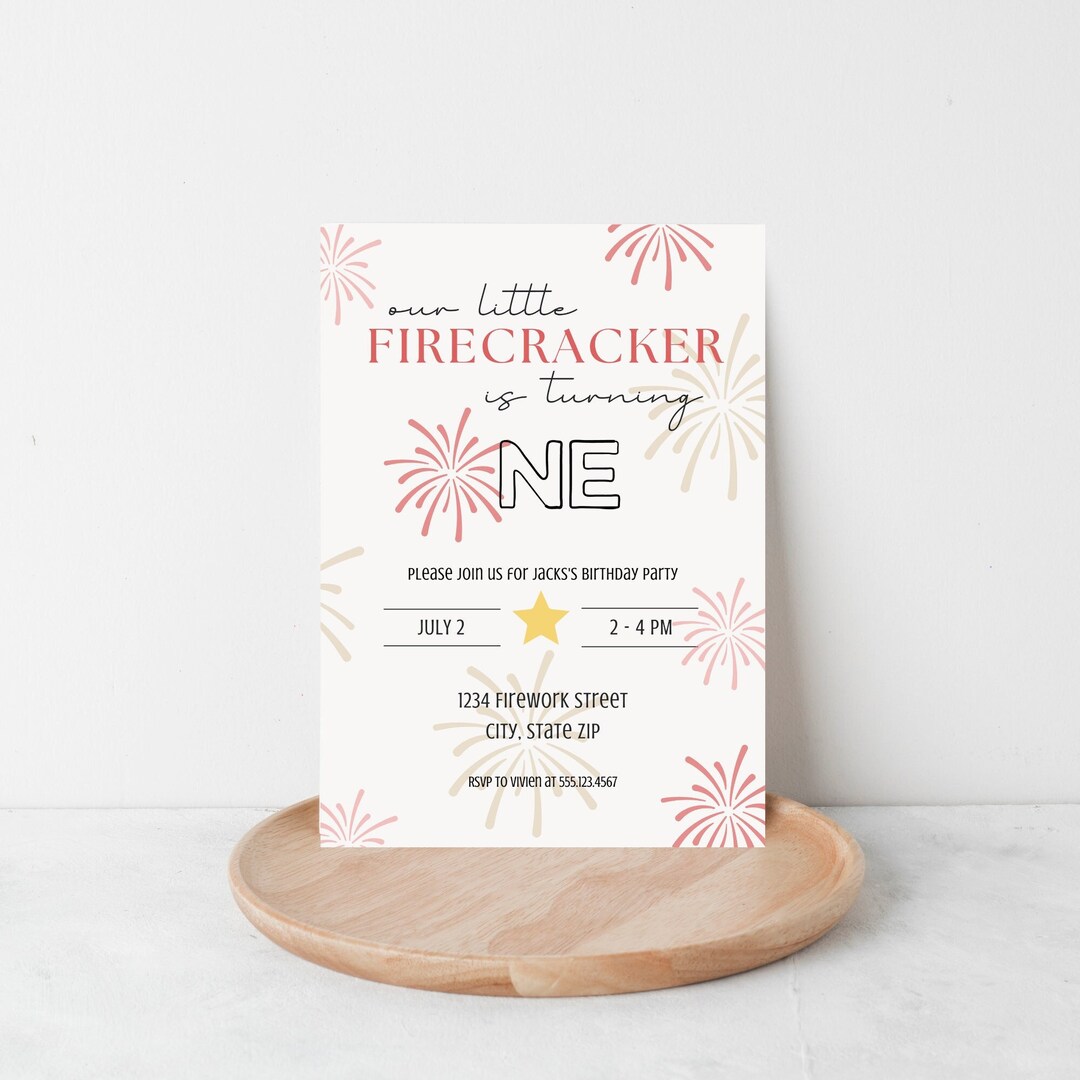 1st Birthday Invite Pink Our Little Firecracker is Turning One ...