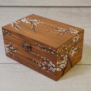 Hand Painted Wooden Box With a Blossoming Apple Tree Branch,jewelry Box ...