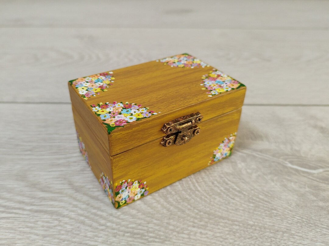 Hand Painted Wooden Box With Wildflowers,small Wooden Box,jewelry Box ...