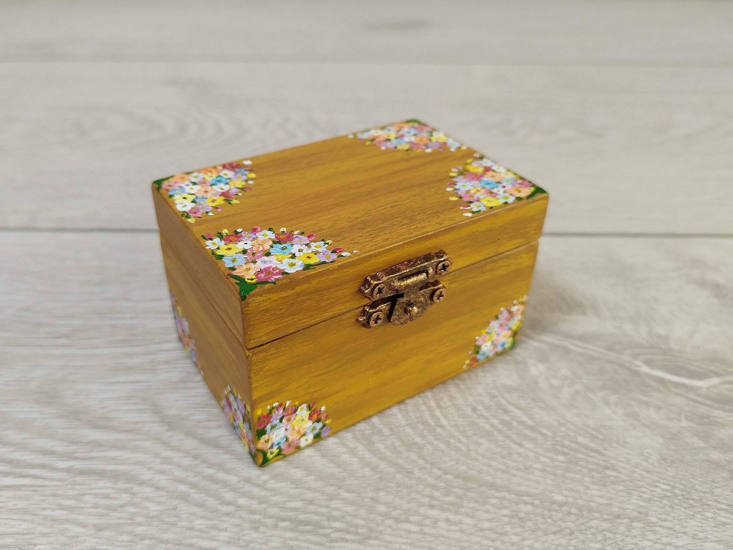 Hand Painted Wooden Box With Wildflowers,small Wooden Box,jewelry Box ...