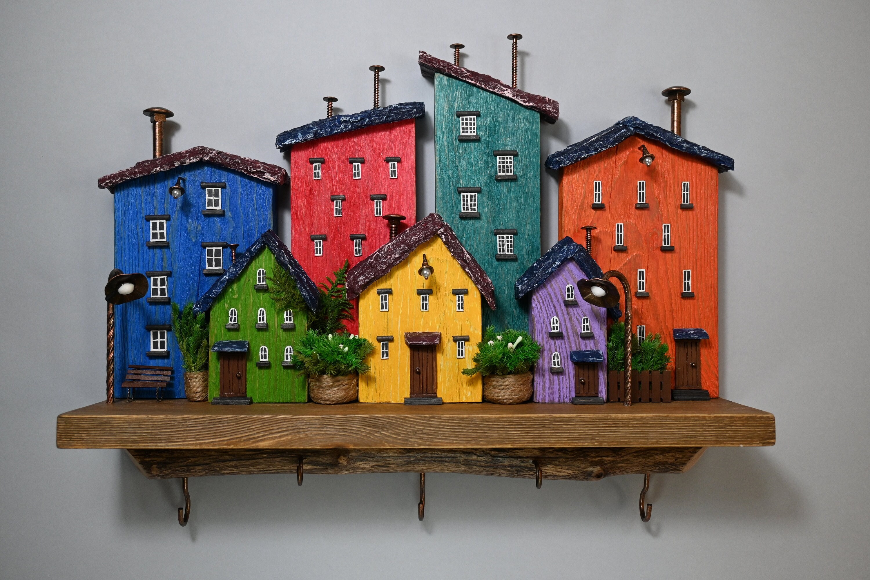 Colorful Wooden Key Holder,tiny Houses,decorative Wall Hook,key ...