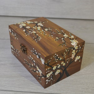 Hand Painted Wooden Box With a Blossoming Apple Tree Branch,jewelry Box ...