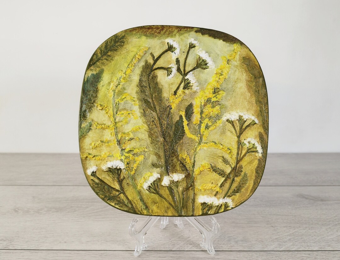 Botanical Bas-relief Painted With Acrylic Paints,flower Tile,wall Decor ...