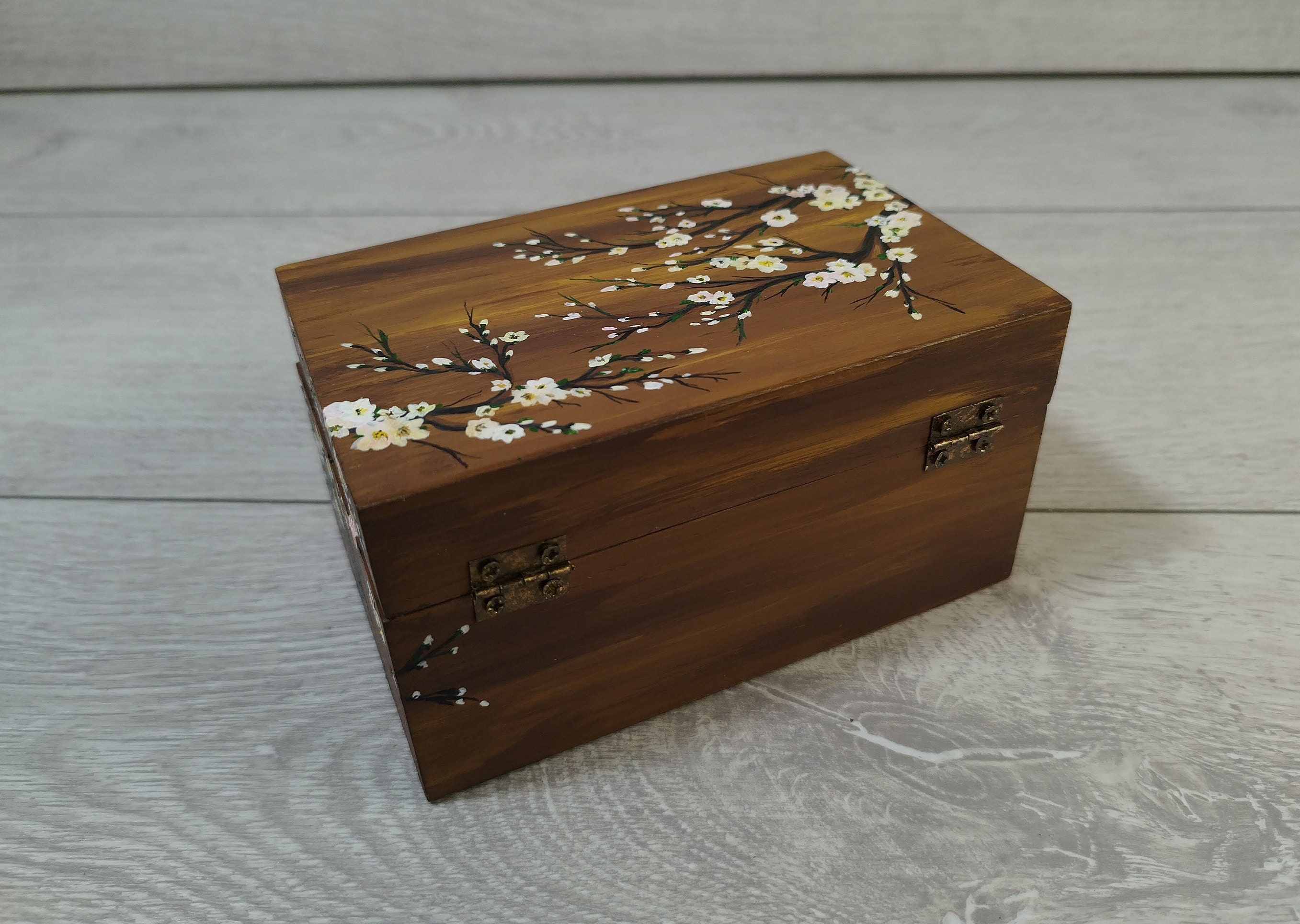 Hand Painted Wooden Box With a Blossoming Apple Tree Branch,jewelry Box ...