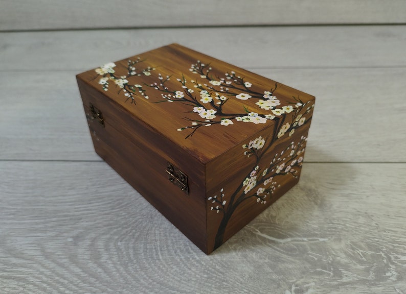 Hand Painted Wooden Box With a Blossoming Apple Tree Branch,jewelry Box ...