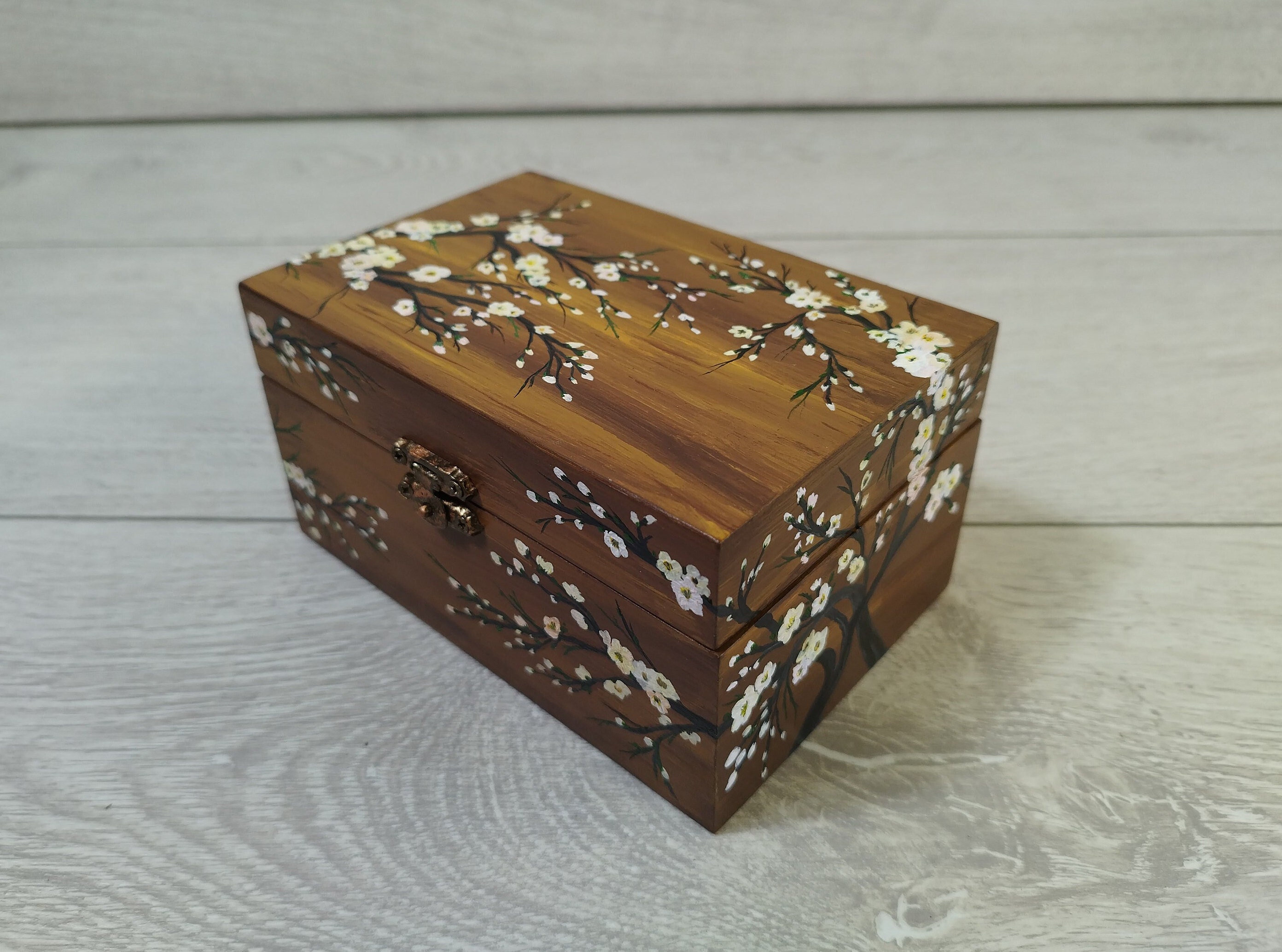 Hand Painted Wooden Box With a Blossoming Apple Tree Branch,jewelry Box ...