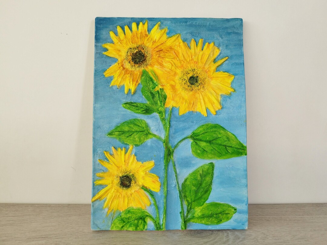 Botanical Bas Relief Sunflowers Hand Painted - Etsy