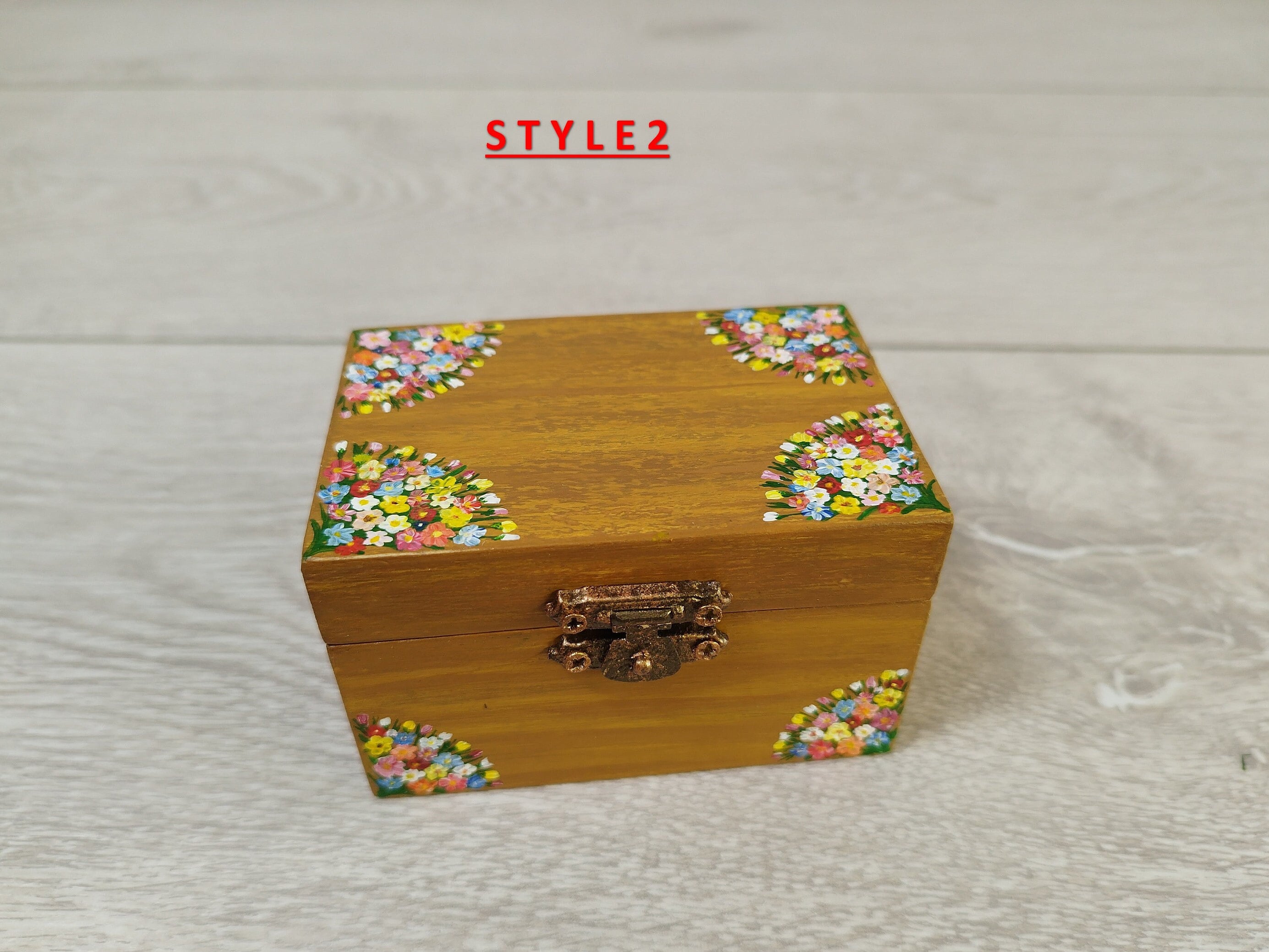 Hand Painted Wooden Box With Wildflowers,small Wooden Box,jewelry Box ...