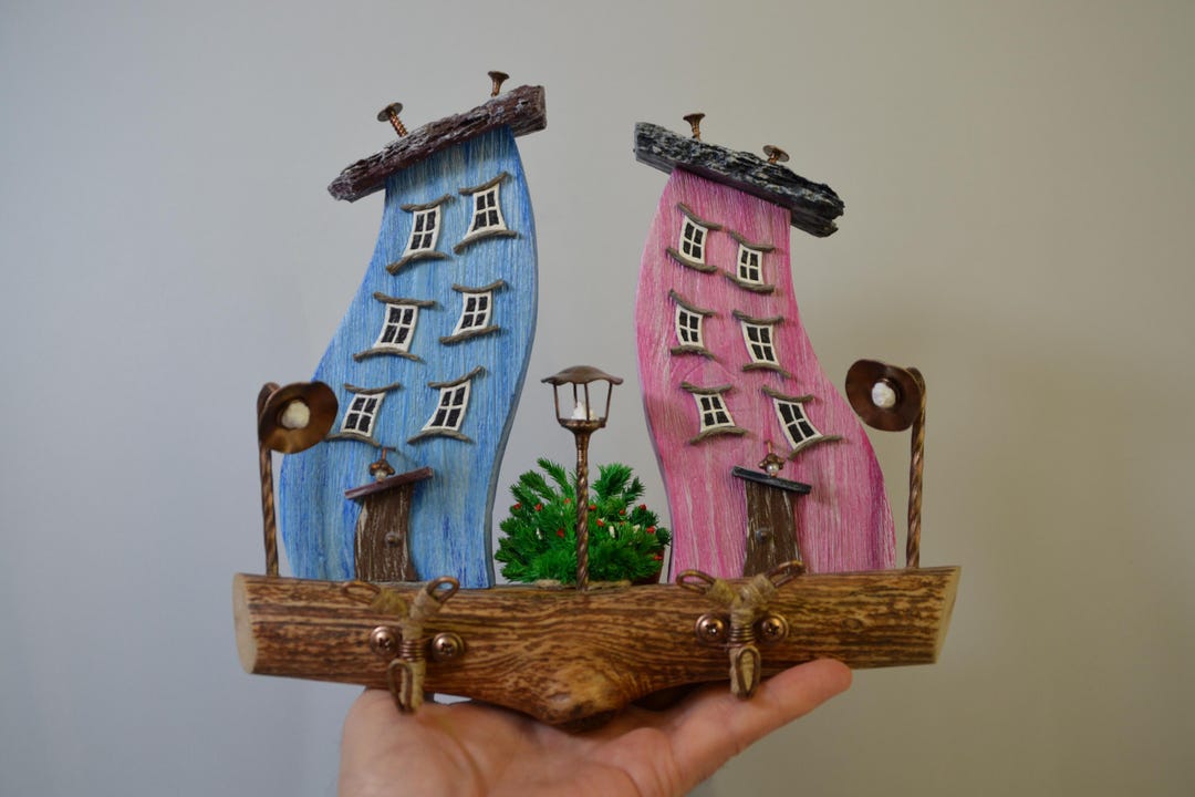 Key Holder Colorful Curved Houses,wall Key Hook Crooked Houses,key Coat ...