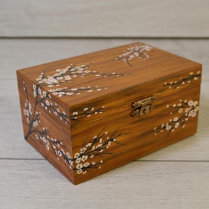 Hand Painted Wooden Box With a Blossoming Apple Tree Branch,jewelry Box ...