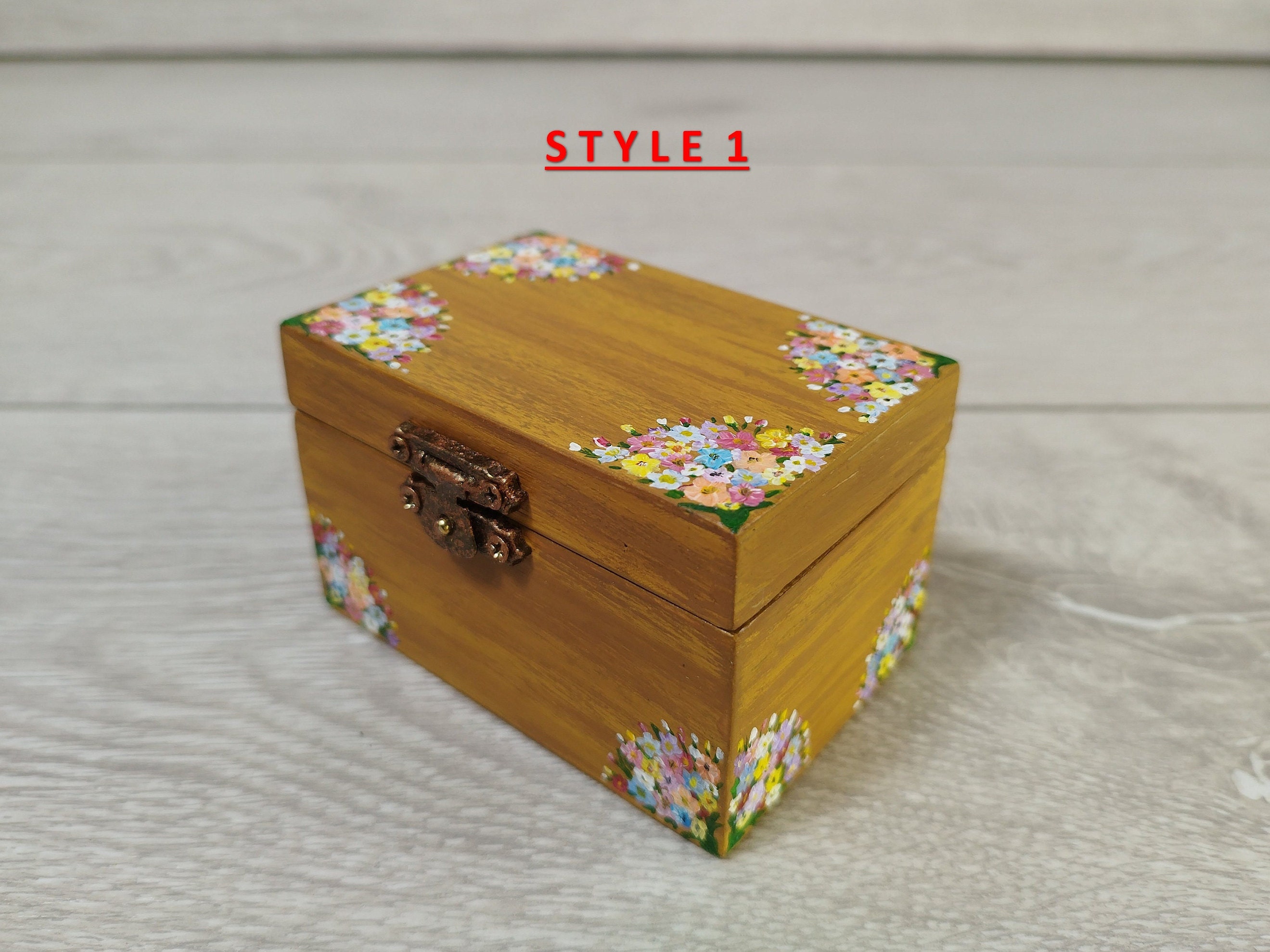 Hand Painted Wooden Box With Wildflowers,small Wooden Box,jewelry Box ...