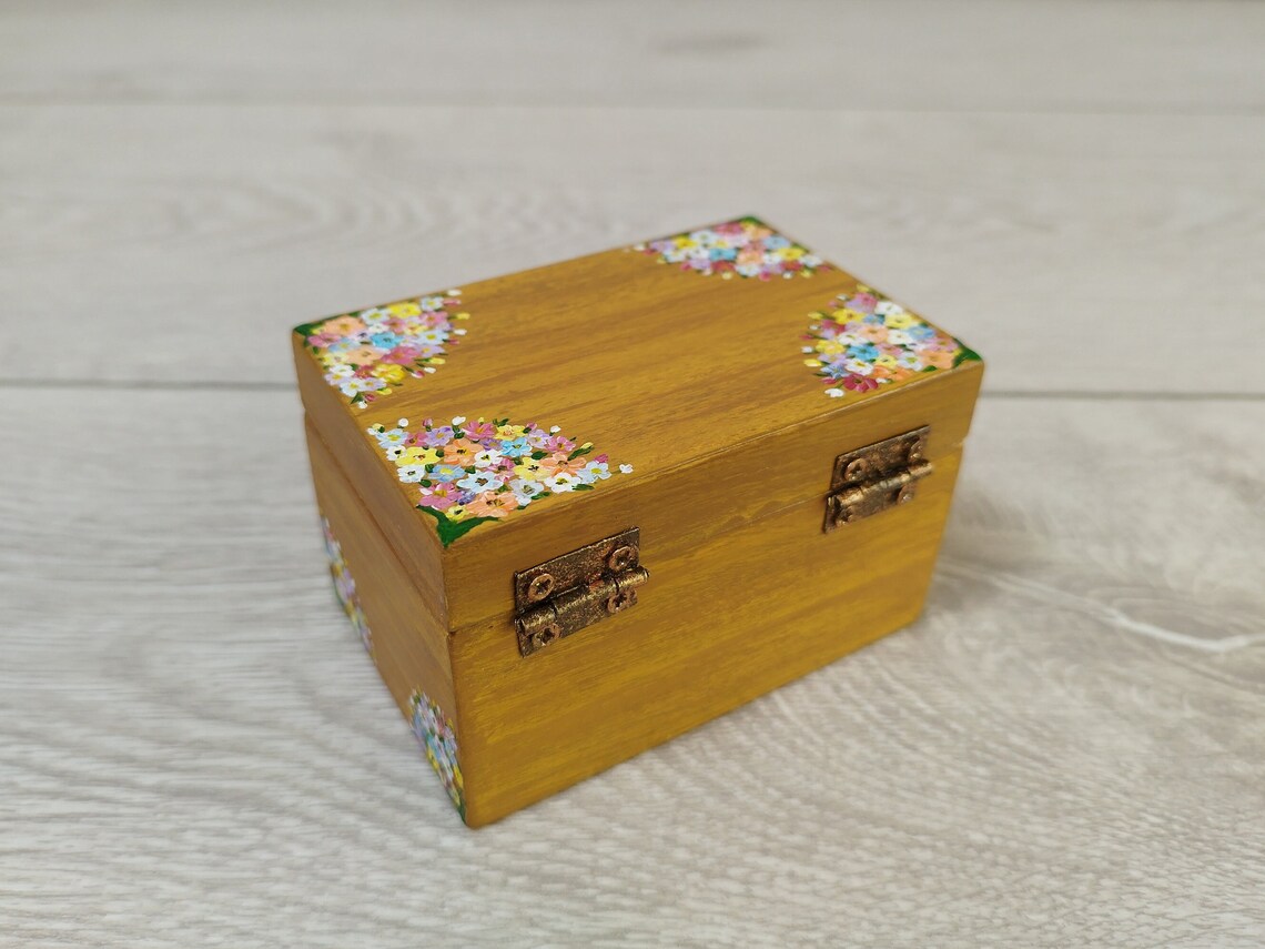 Hand Painted Wooden Box With Wildflowers,small Wooden Box,jewelry Box ...