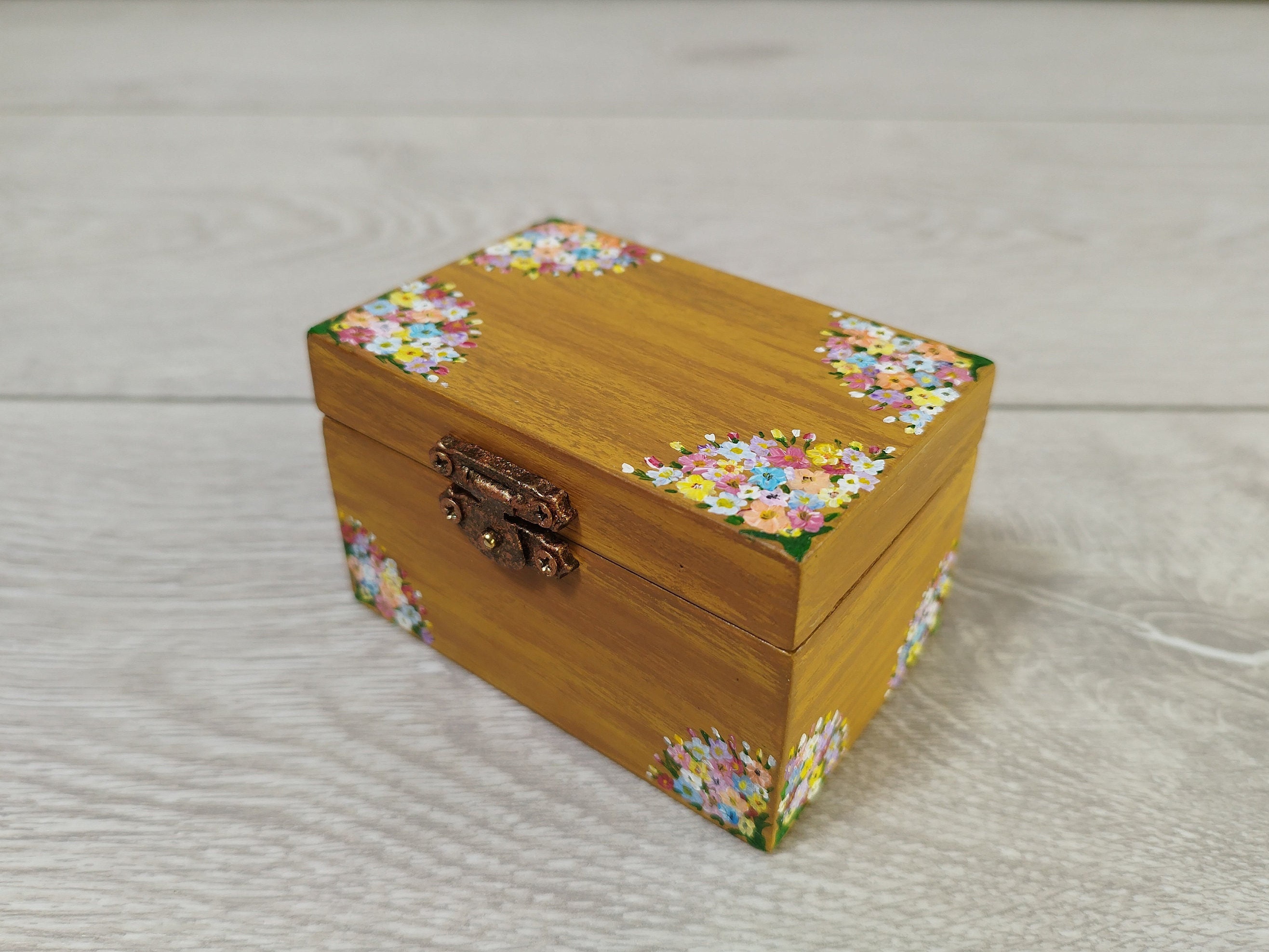 Hand Painted Wooden Box With Wildflowers,small Wooden Box,jewelry Box ...