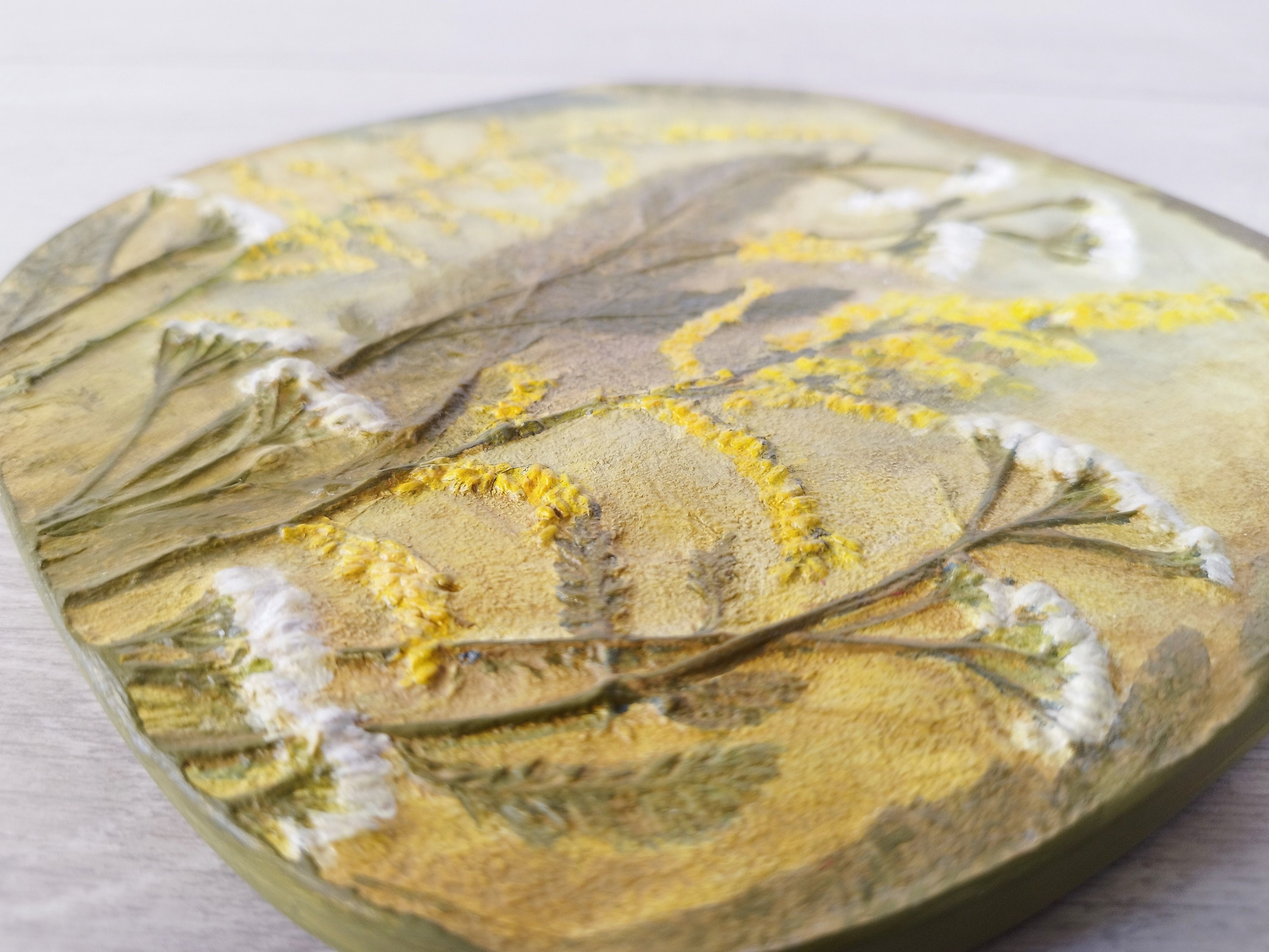 Botanical Bas-relief Painted With Acrylic Paints,flower Tile,wall Decor ...