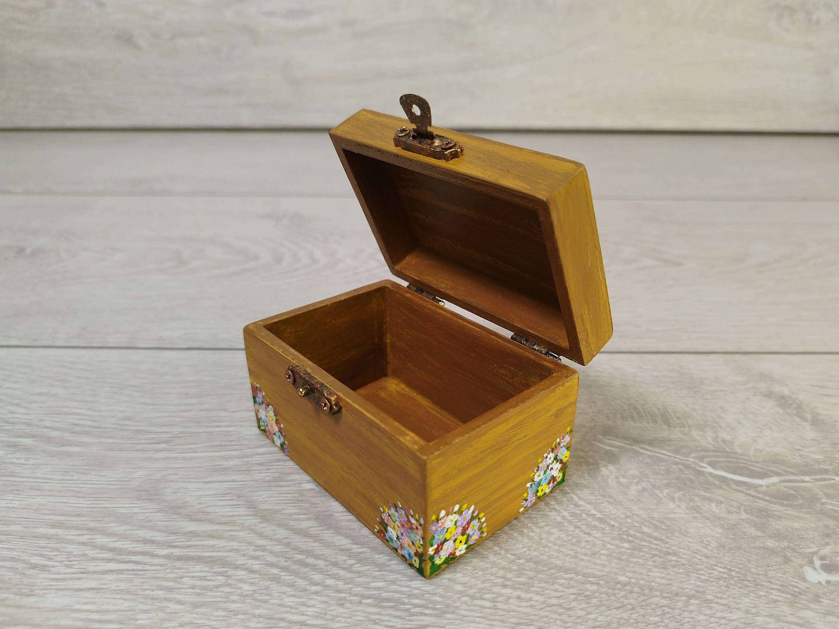 Hand Painted Wooden Box With Wildflowers,small Wooden Box,jewelry Box ...
