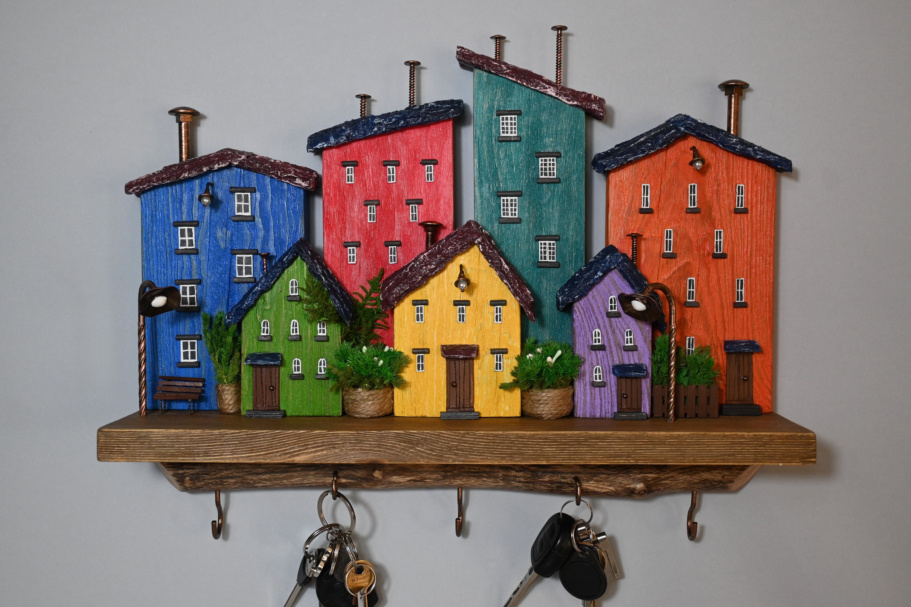 Colorful Wooden Key Holder,tiny Houses,decorative Wall Hook,key ...