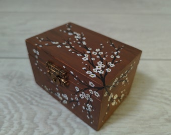 Hand Painted Wooden Box With a Blossoming Apple Tree Branch,jewelry Box ...