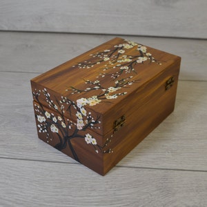 Hand Painted Wooden Box With a Blossoming Apple Tree Branch,jewelry Box ...