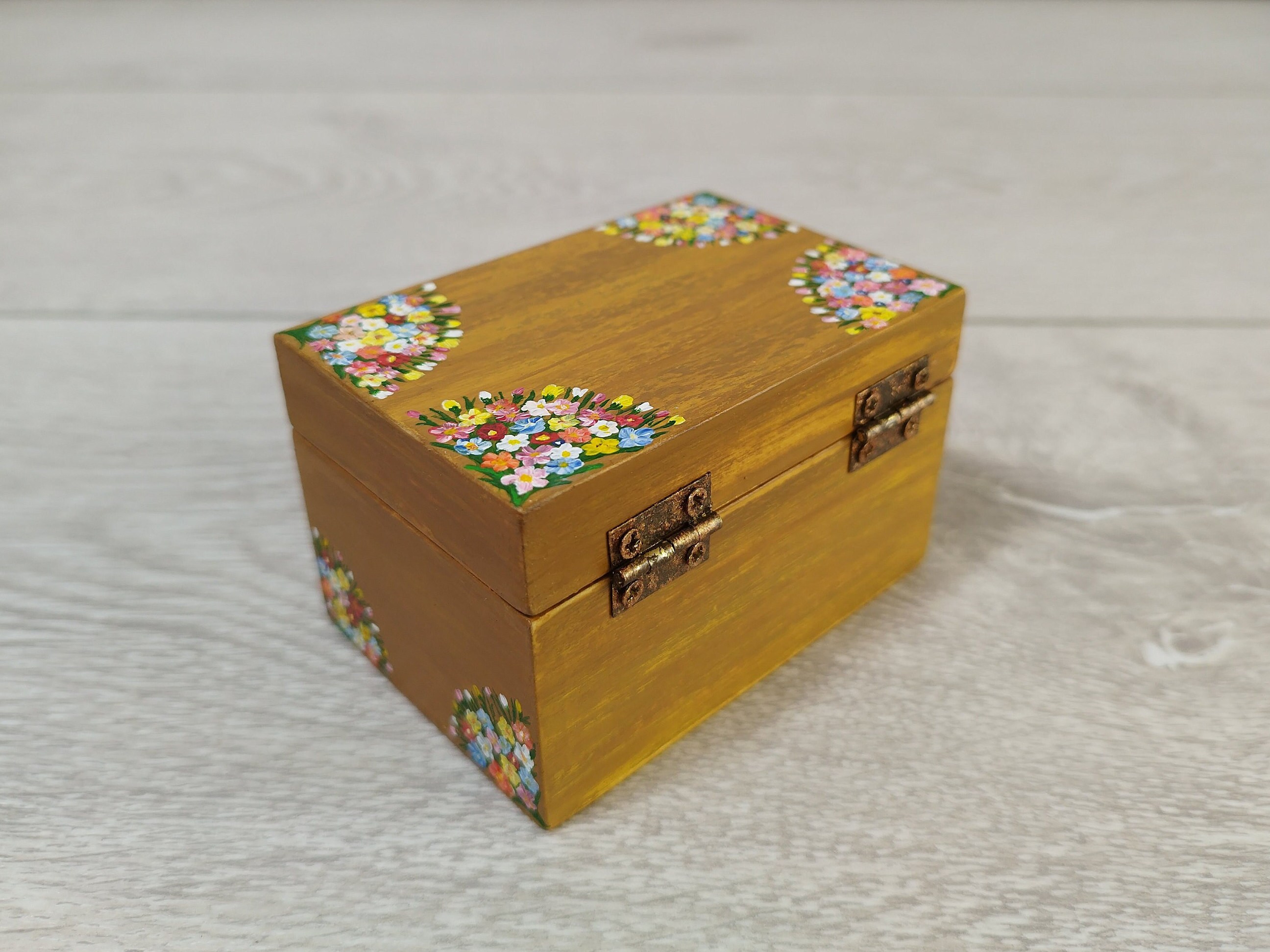 Hand Painted Wooden Box With Wildflowers,small Wooden Box,jewelry Box ...