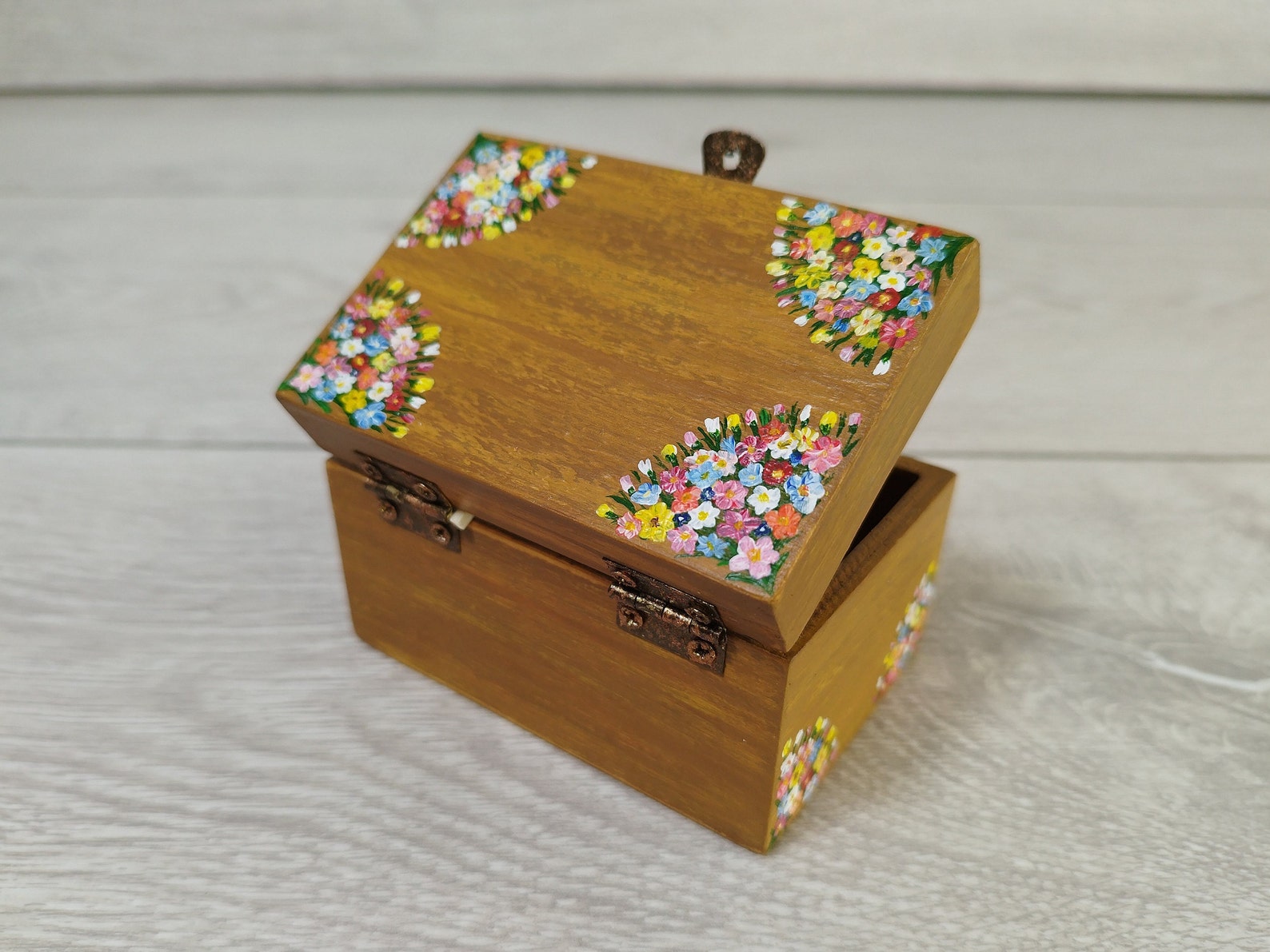 Hand Painted Wooden Box With Wildflowers,small Wooden Box,jewelry Box ...