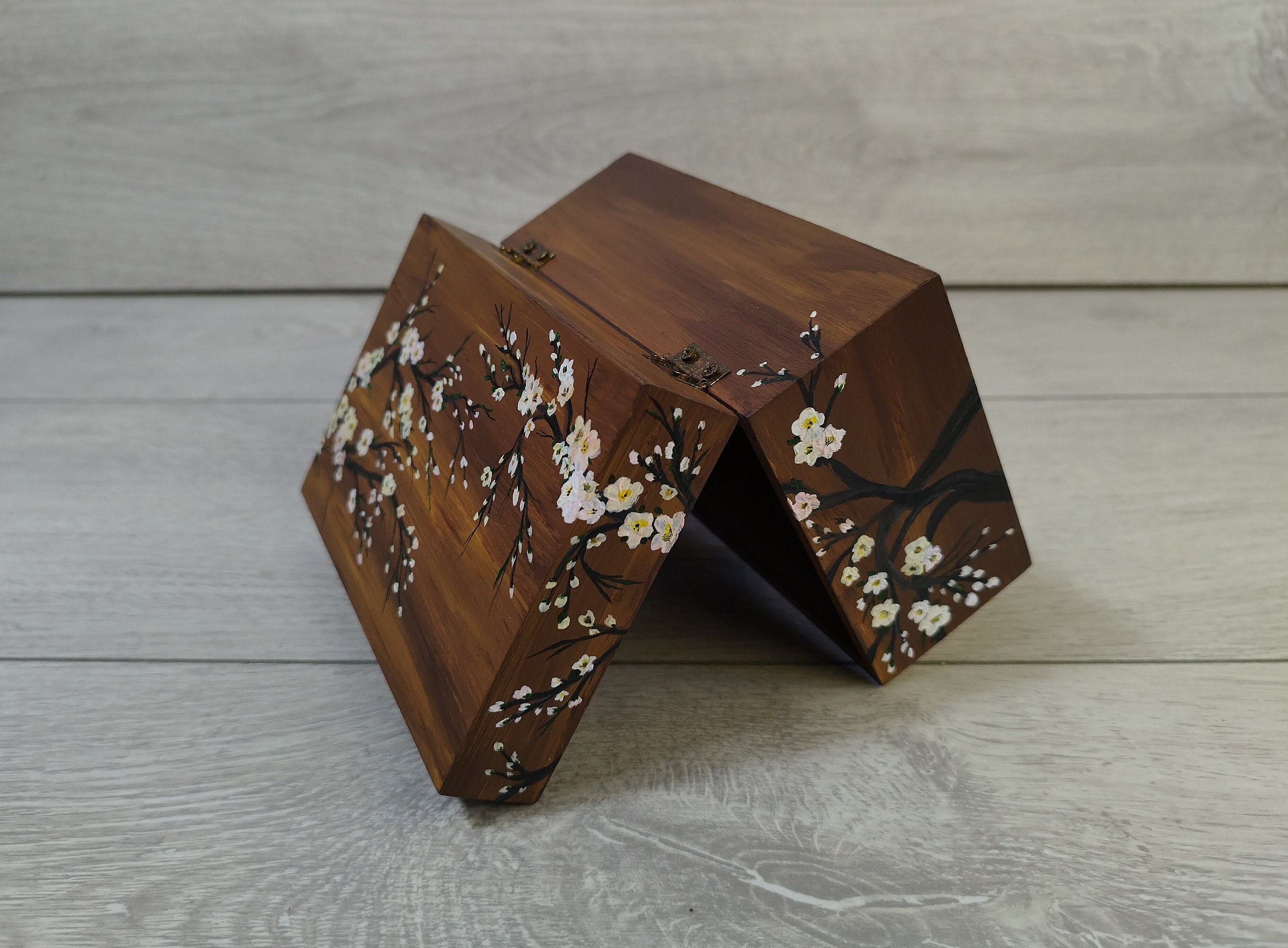 Hand Painted Wooden Box With a Blossoming Apple Tree Branch,jewelry Box ...