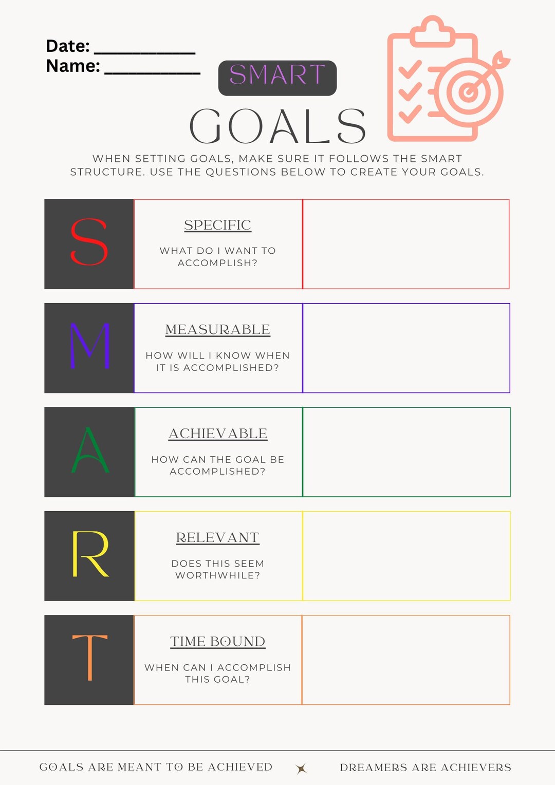 SMART Goal Planner, Self Development, Goal Setting Growth for Children ...