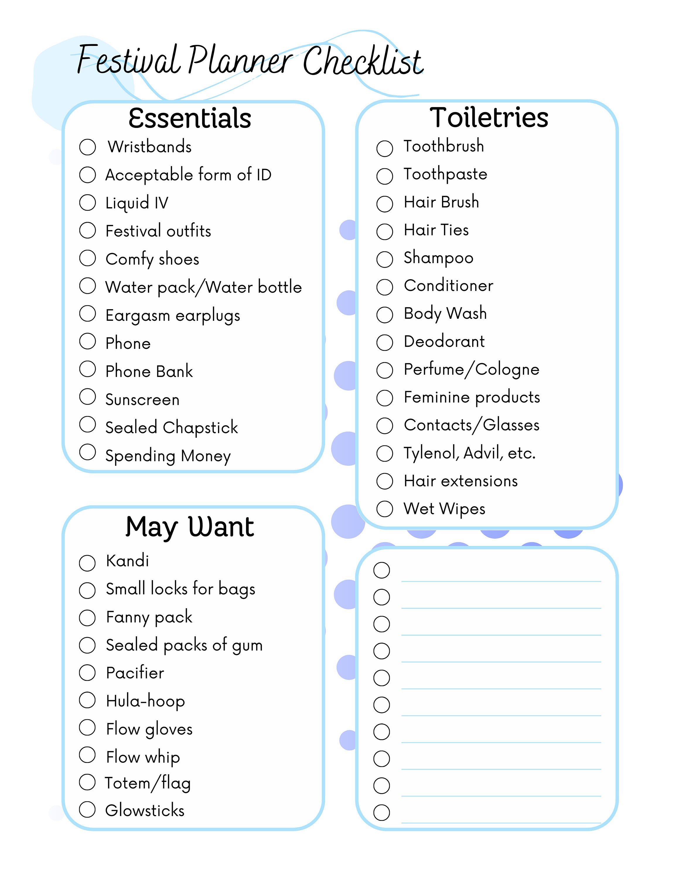 Festival Planner Printable, Printable Planner, Music Festival Planner ...